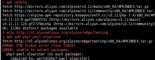 php7.4 alipine apk add php7-pecl-xlswriter 失败 · Issue #440 · viest/php-ext-xlswriter · GitHub