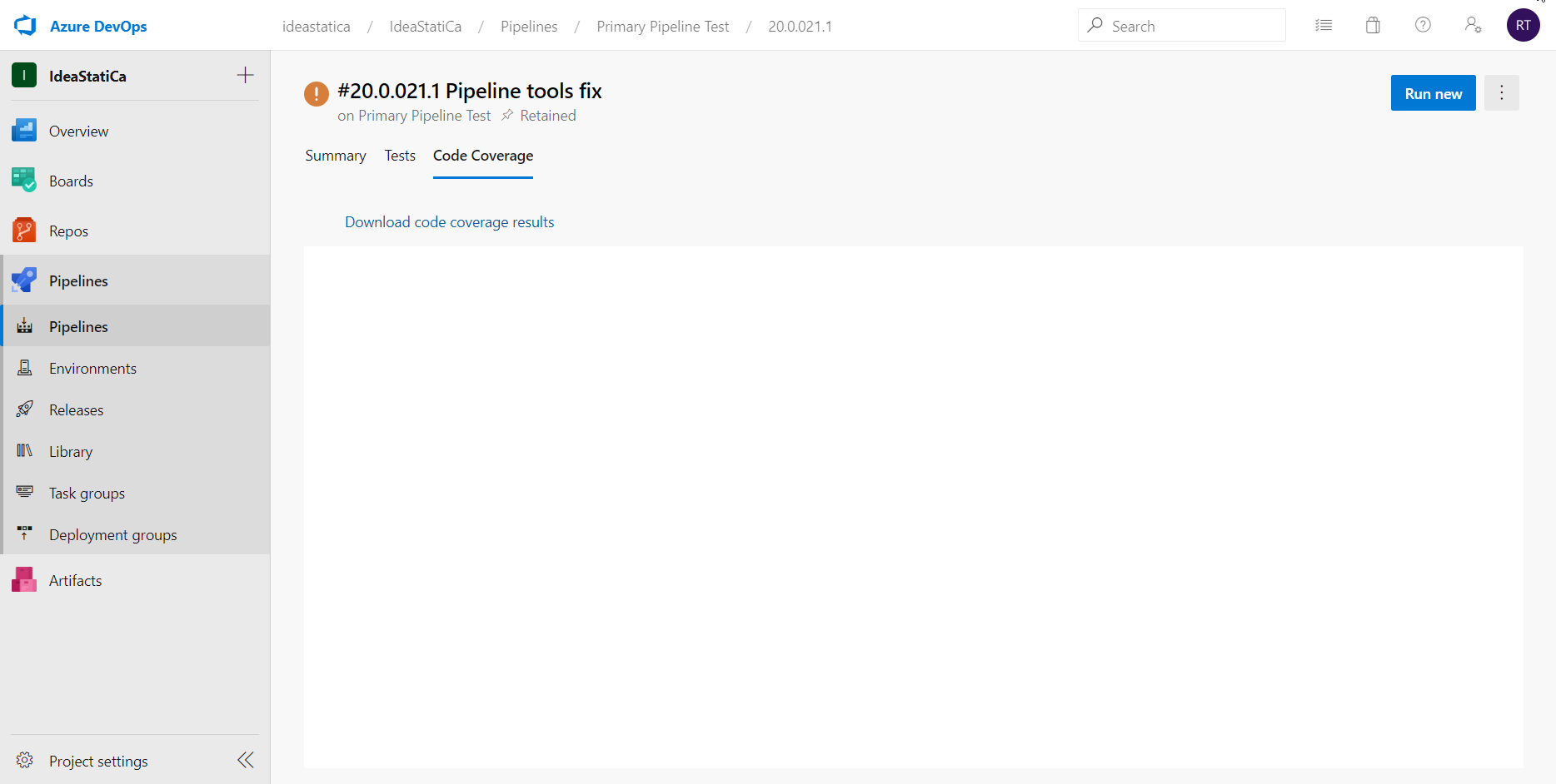 Code Coverage Results Is Empty Except For Download Link · Issue 12727 · Microsoft Azure