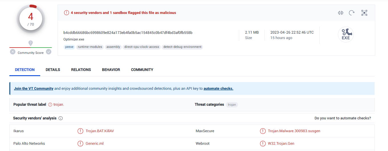 virustotal and chrome flags optimizer as trojan · Issue #330 · hellzerg/optimizer · GitHub