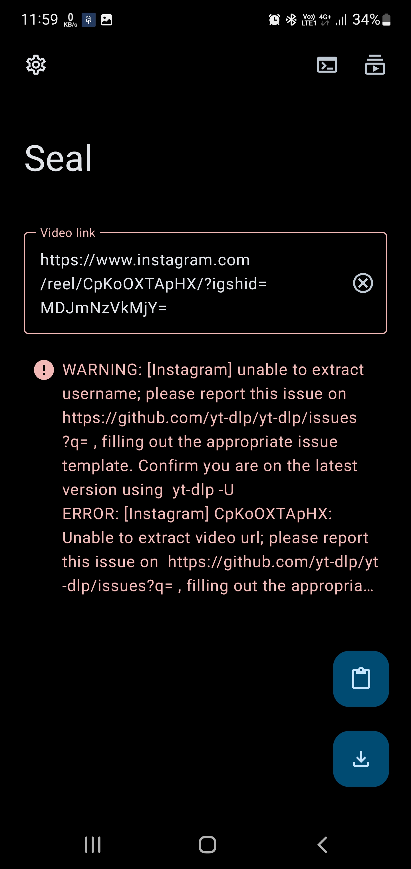 Unable to download reel from instagram · Issue #737 · JunkFood02/Seal · GitHub