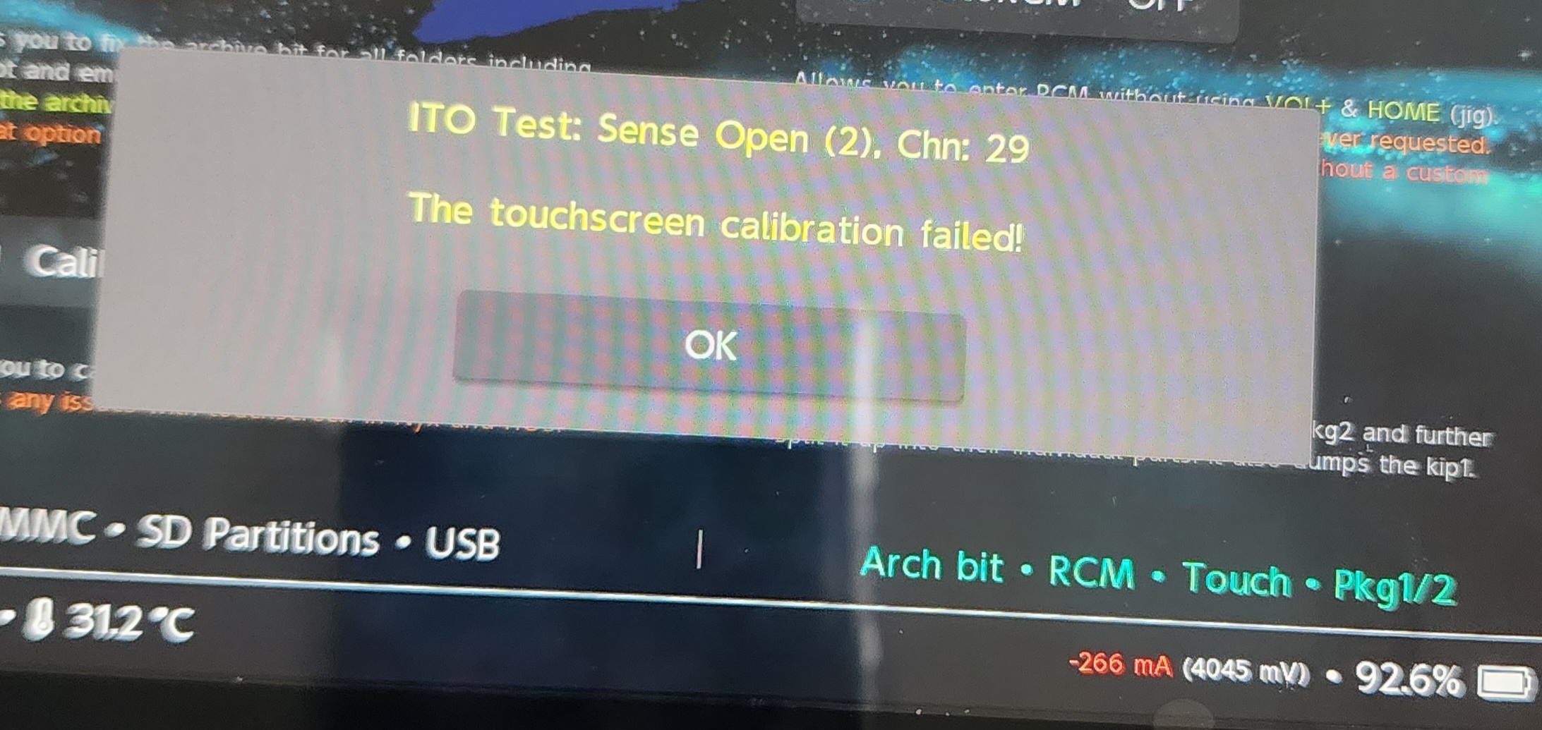 ito test : force open (1) chn: 2 the touchscreen calibration failed ...
