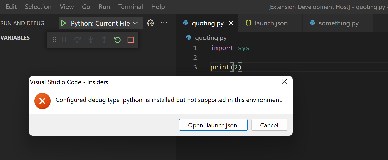 Disabled debugger offered in Select environment quick pick · Issue #133957 · microsoft/vscode ...