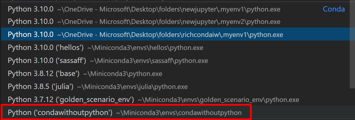 Show 'no python installed' for conda environments that don't have ...