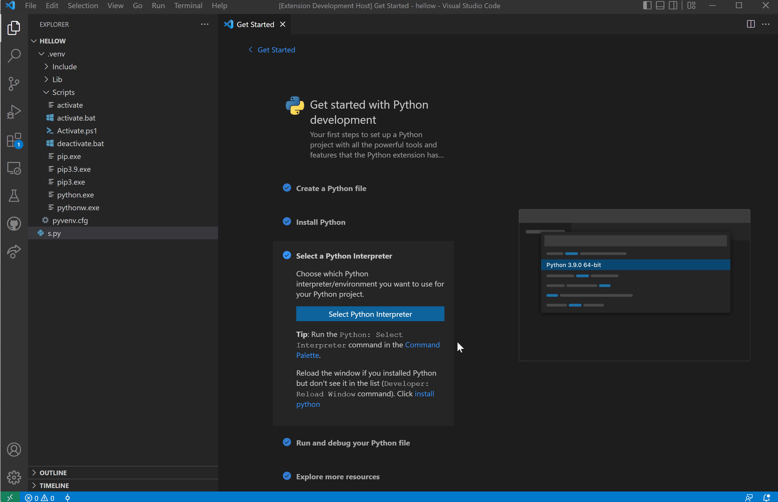 Command to launch a specific tile in getting started for a particular ...