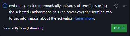 Show notification reaffirming Python extension still handles activation ...