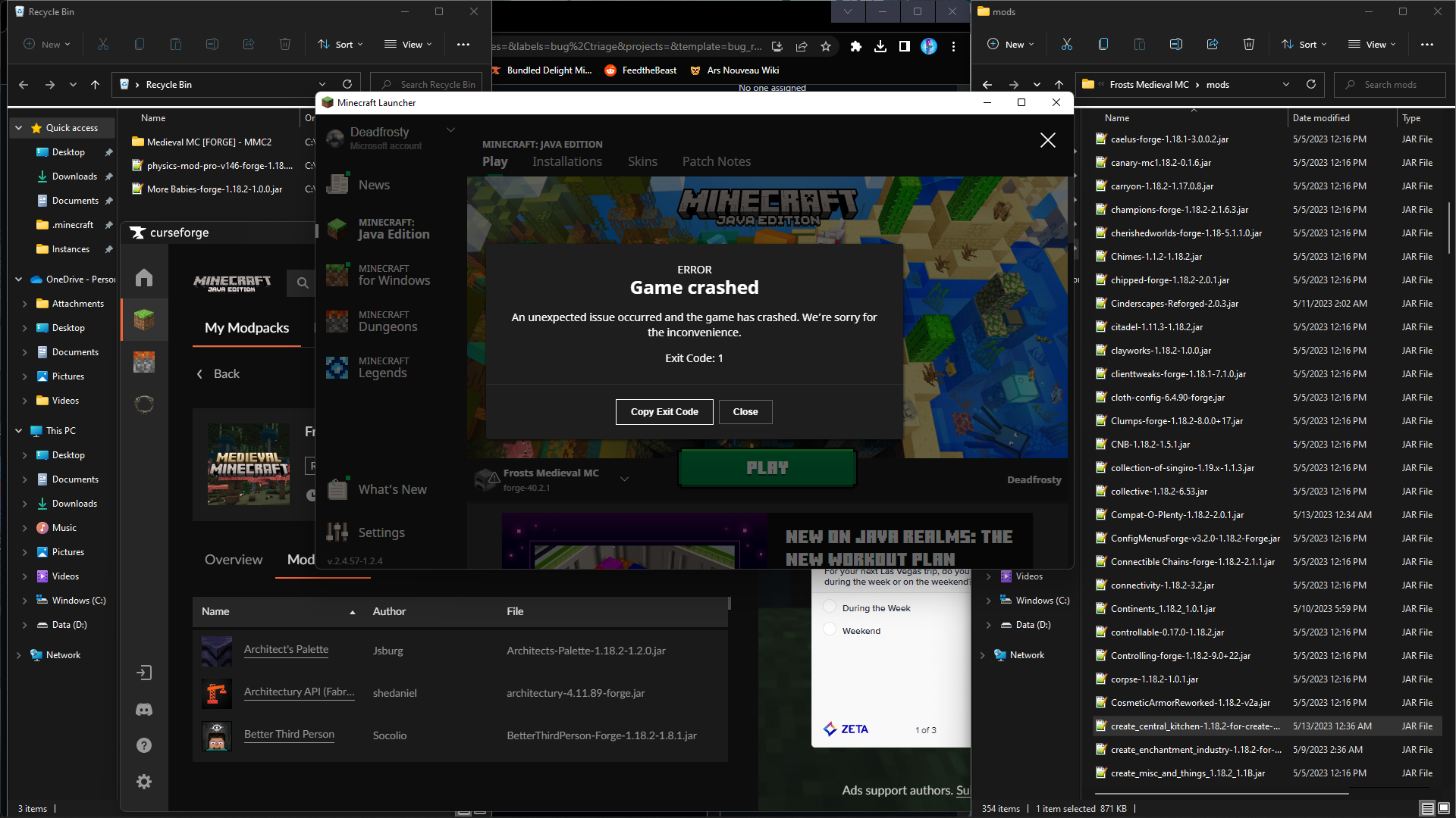 MC Launcher crashes upon Play · Issue #44 · DragonsPlusMinecraft/CreateCentralKitchen · GitHub