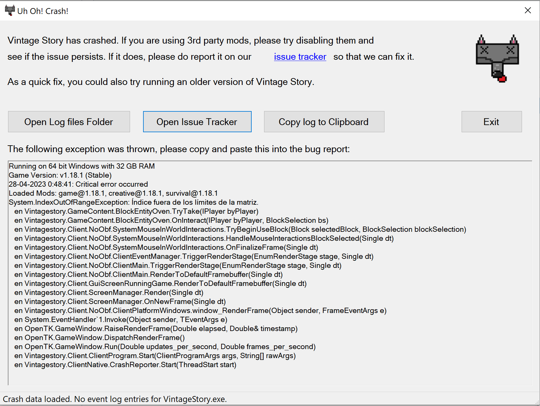 se cierra el juego al cocinar masa de lino. · Issue #2673 · anegostudios/VintageStory-Issues ...