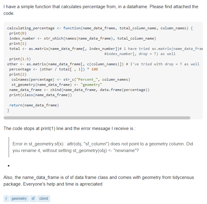 Sf Object Not Behaving As A Data Frame When Trying To Calculate