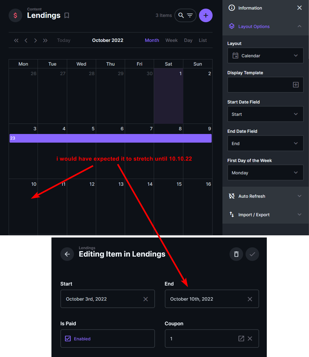 Calendar view EndDate always -1 before actual EndDate · Issue #15844 ...