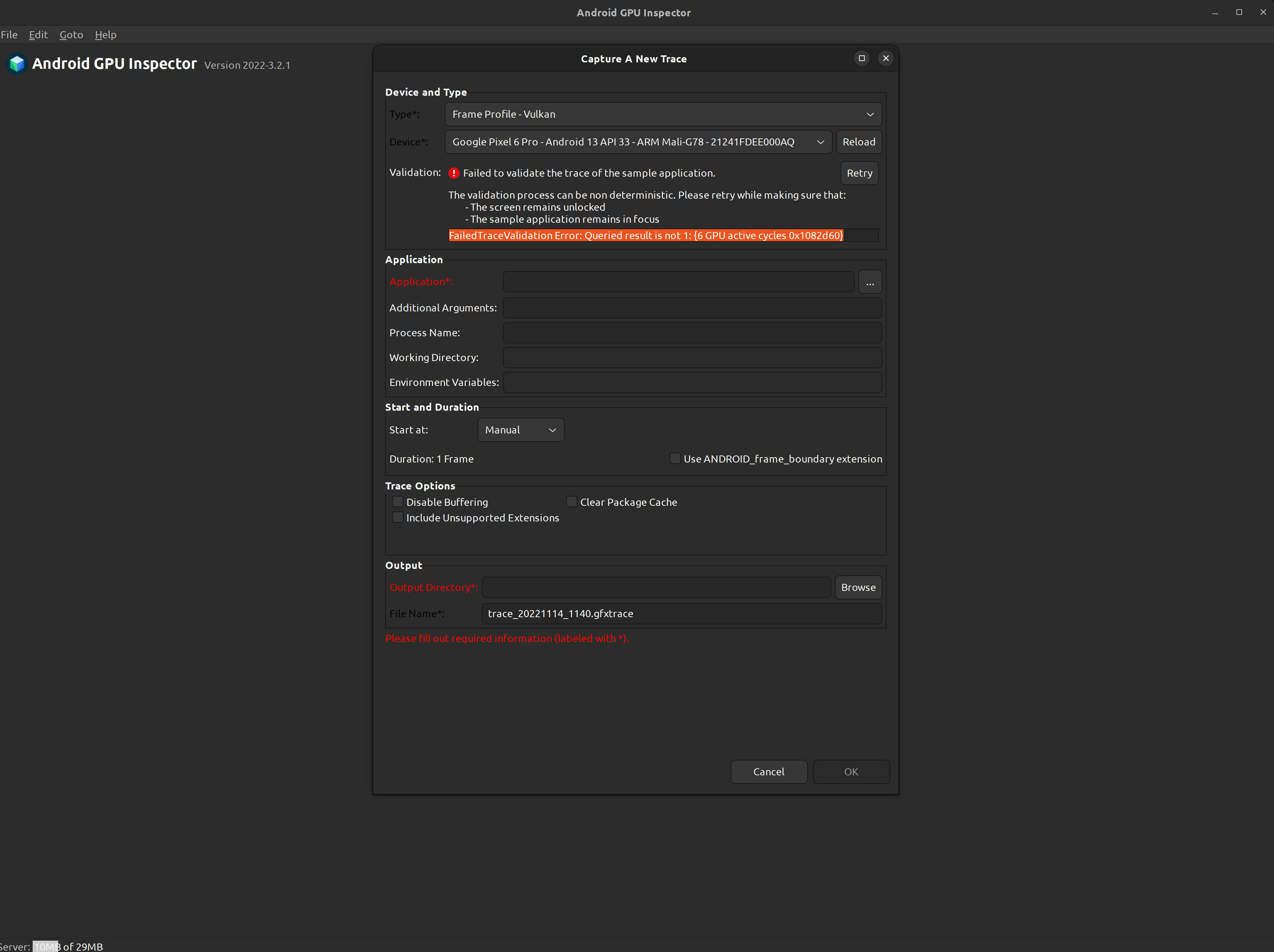 Pixel 6 Pro Failed Validation With Failedtracevalidation Error Queried Result Is Not 1 6 Gpu 