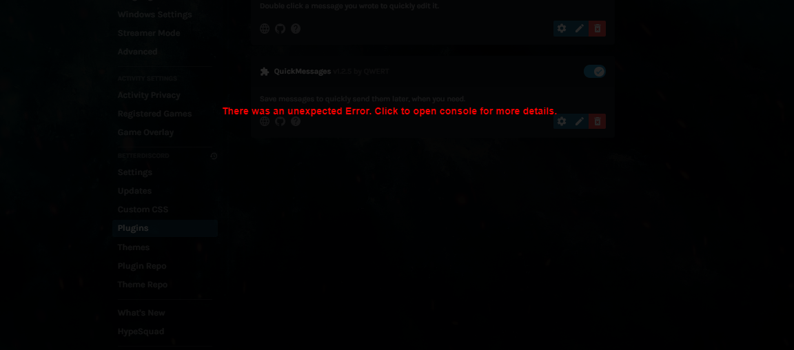 QuickMessages not showing settings · Issue #308 · QWERTxD/BetterDiscordPlugins · GitHub