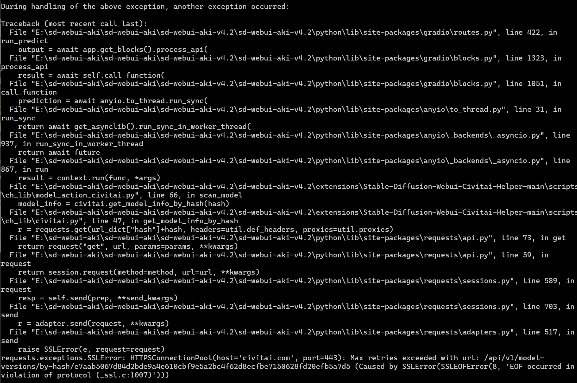 不同于上次的c站链接超时的问题,，又要麻烦作者帮我看一下了，谢谢 · Issue #202 · butaixianran/Stable-Diffusion-Webui-Civitai ...