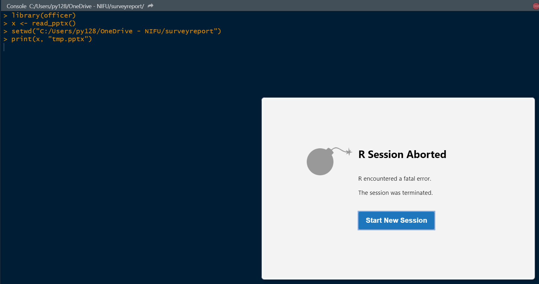 RStudio crashes if file is opened when writing to it · Issue #360 · davidgohel/officer · GitHub