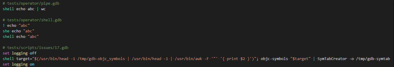 add `shell` and `pipe` commands · Issue #17 · pirpyn/gdb-syntax-vscode · GitHub