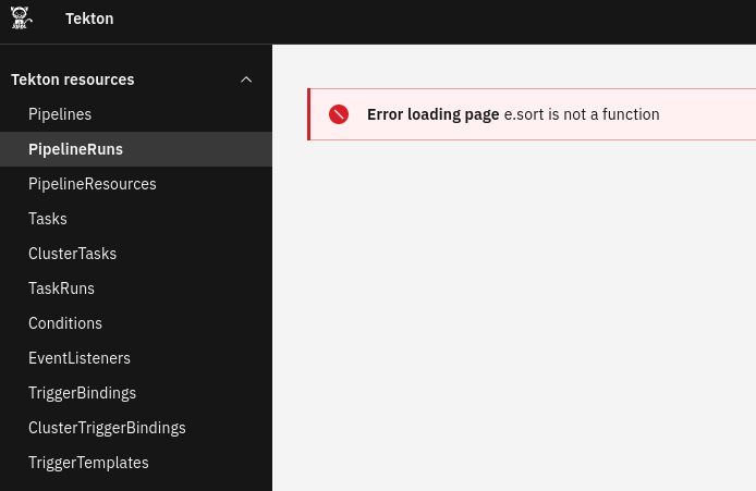 Sometimes PipelineRun view fails with "Error loading page e.sort is not a function" · Issue ...