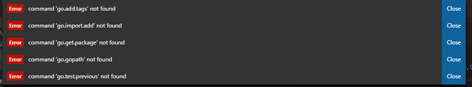 All Commands that are mentioned on Go for Visual Studio Code,not one of ...