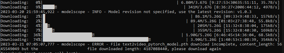 Downloading the model fails at 6%, any mirrors? · Issue #218 · modelscope/modelscope · GitHub