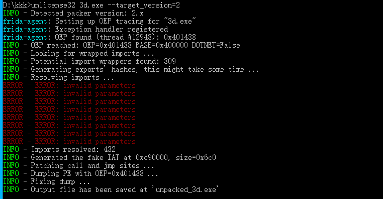 Invalid Parameters · Issue 81 · Ergrelet Unlicense · Github