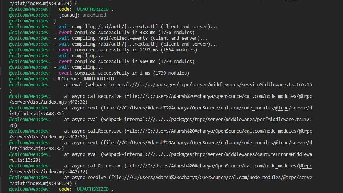 Issues With Local Installation · Issue 11114 · Calcom · Github 3348