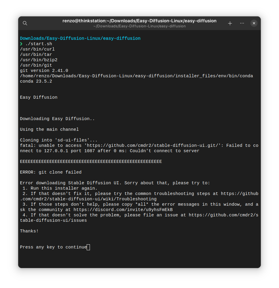 I can´t clone the repo! · Issue #1427 · easydiffusion/easydiffusion · GitHub