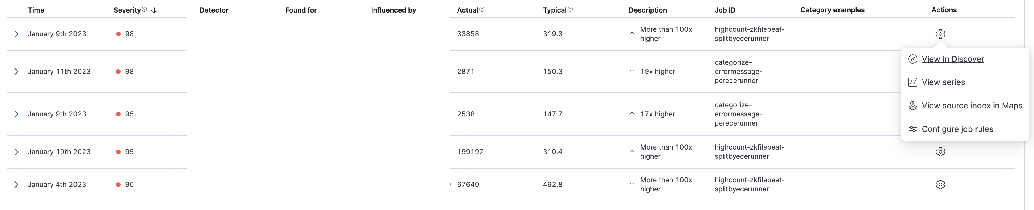 [ML] Anomaly Explorer wrong maps action in Actions list · Issue #149345 · elastic/kibana · GitHub