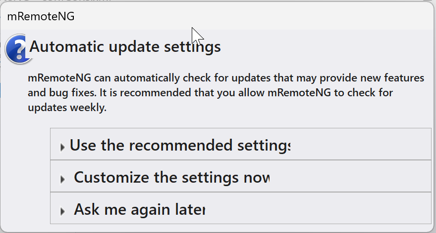 mremote dont save config and ask about auto updates every time. · Issue ...