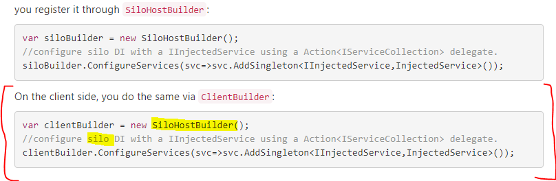 DI documentation incorrect client sample · Issue #4532 · dotnet/orleans ...