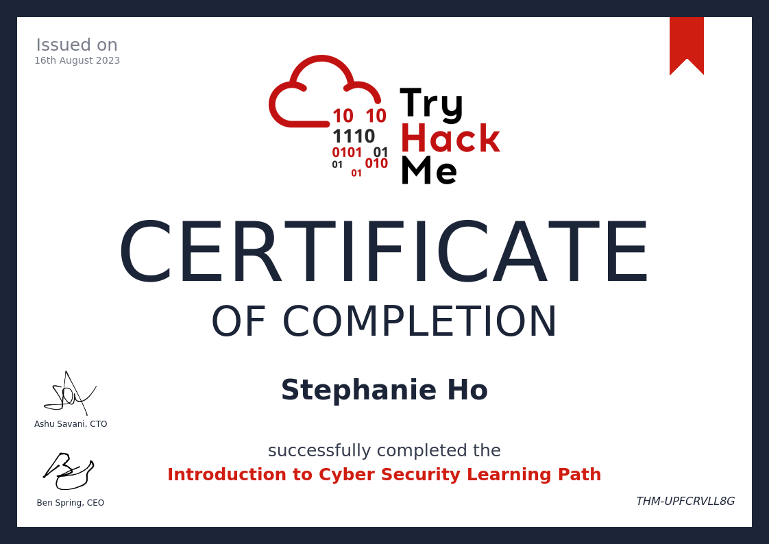Completed Intro to Cyber Security Learning Path · Issue #1 · stephho04/tryhackme · GitHub