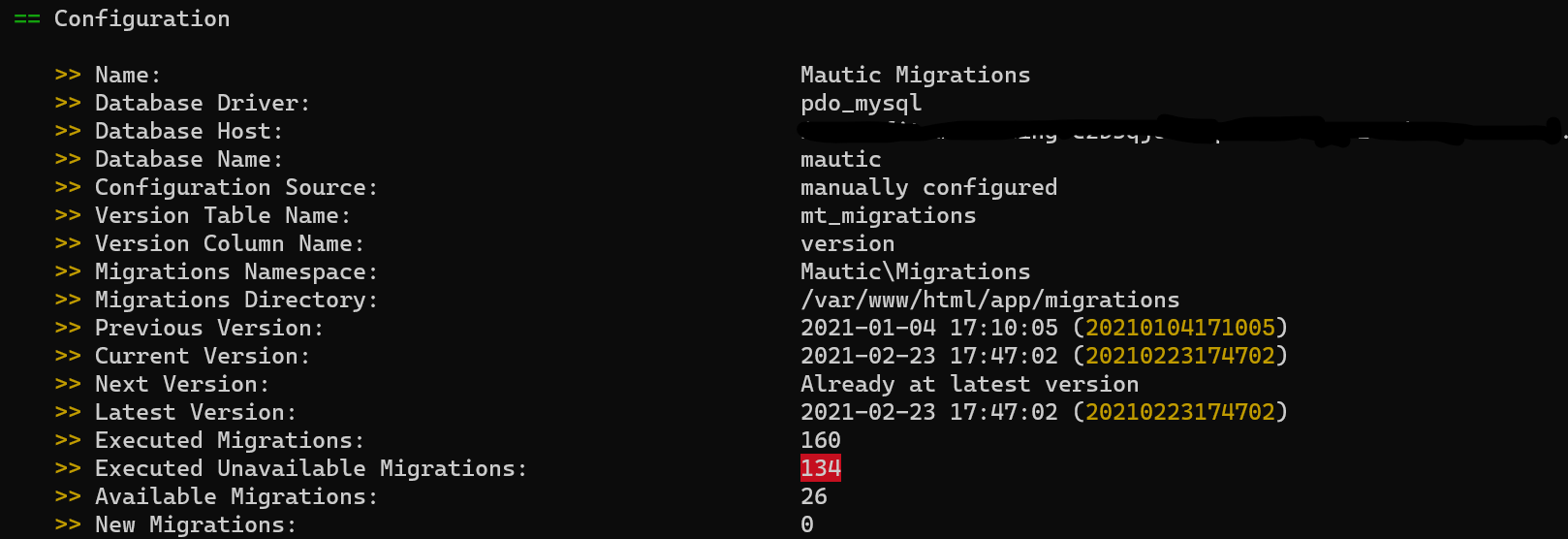 134 Previously Executed Migrations In The Database That Are Not Registered Migrations · Issue