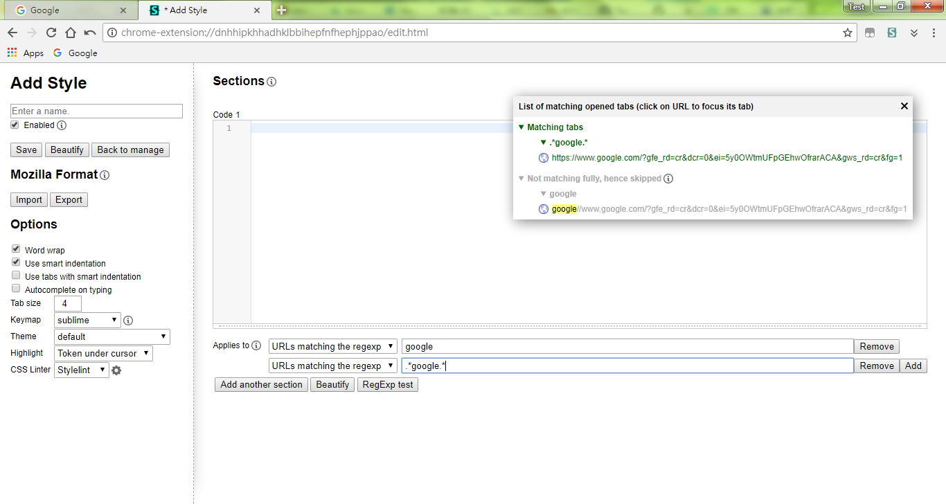 The "Partial" match in regexp tester · Issue #242 · openstyles/stylus ...