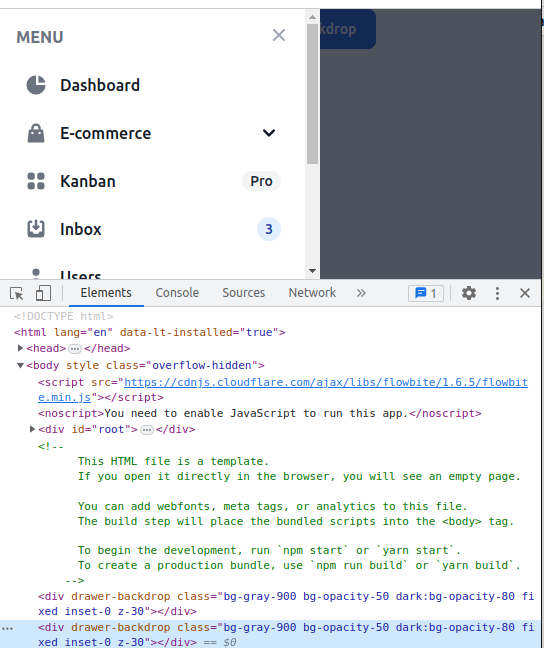 Sidebar with Navbar keeps overlay even when closed · Issue #545 · themesberg/flowbite · GitHub