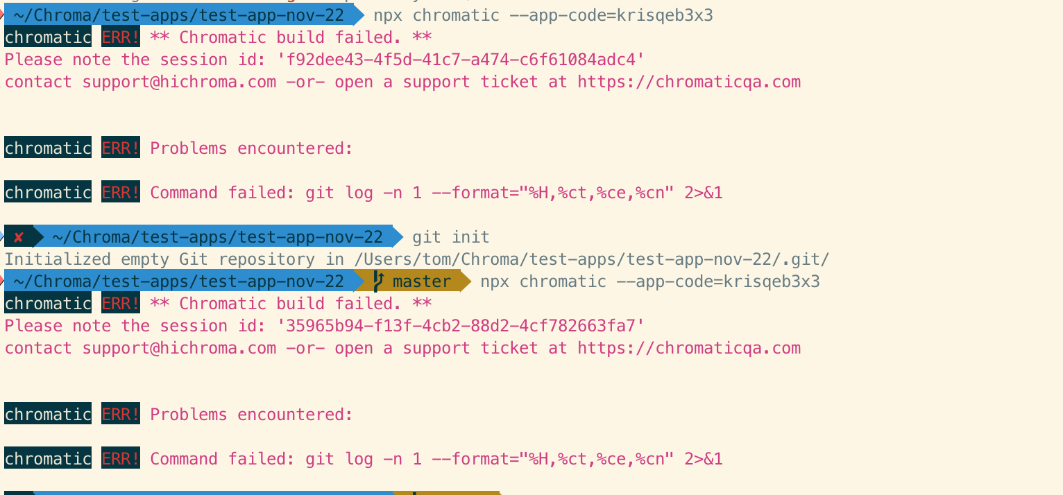 Special git logging doesn't work · Issue #66 · chromaui/chromatic-cli · GitHub