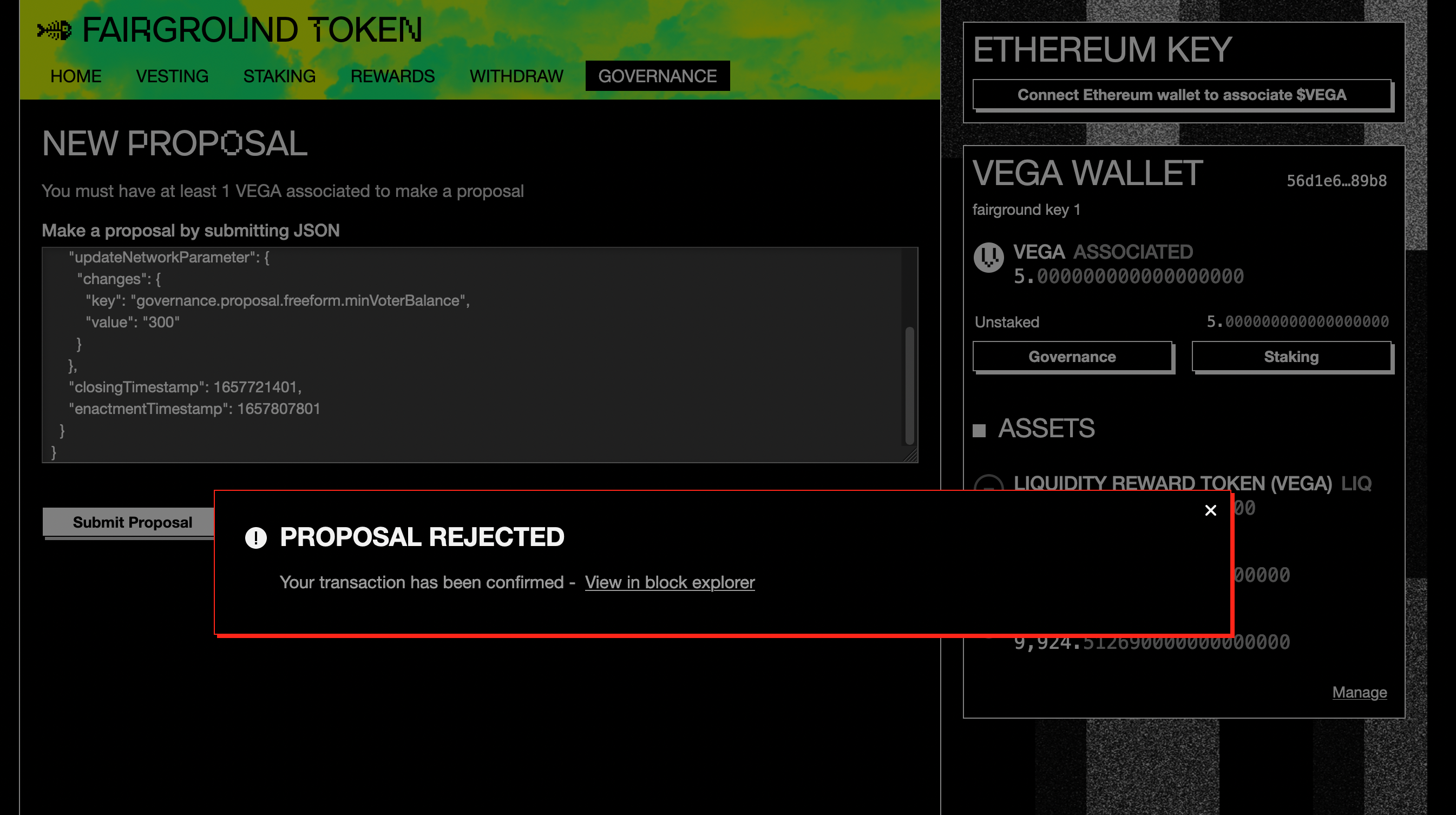 Show rejected reason and error details on propose form when status ...