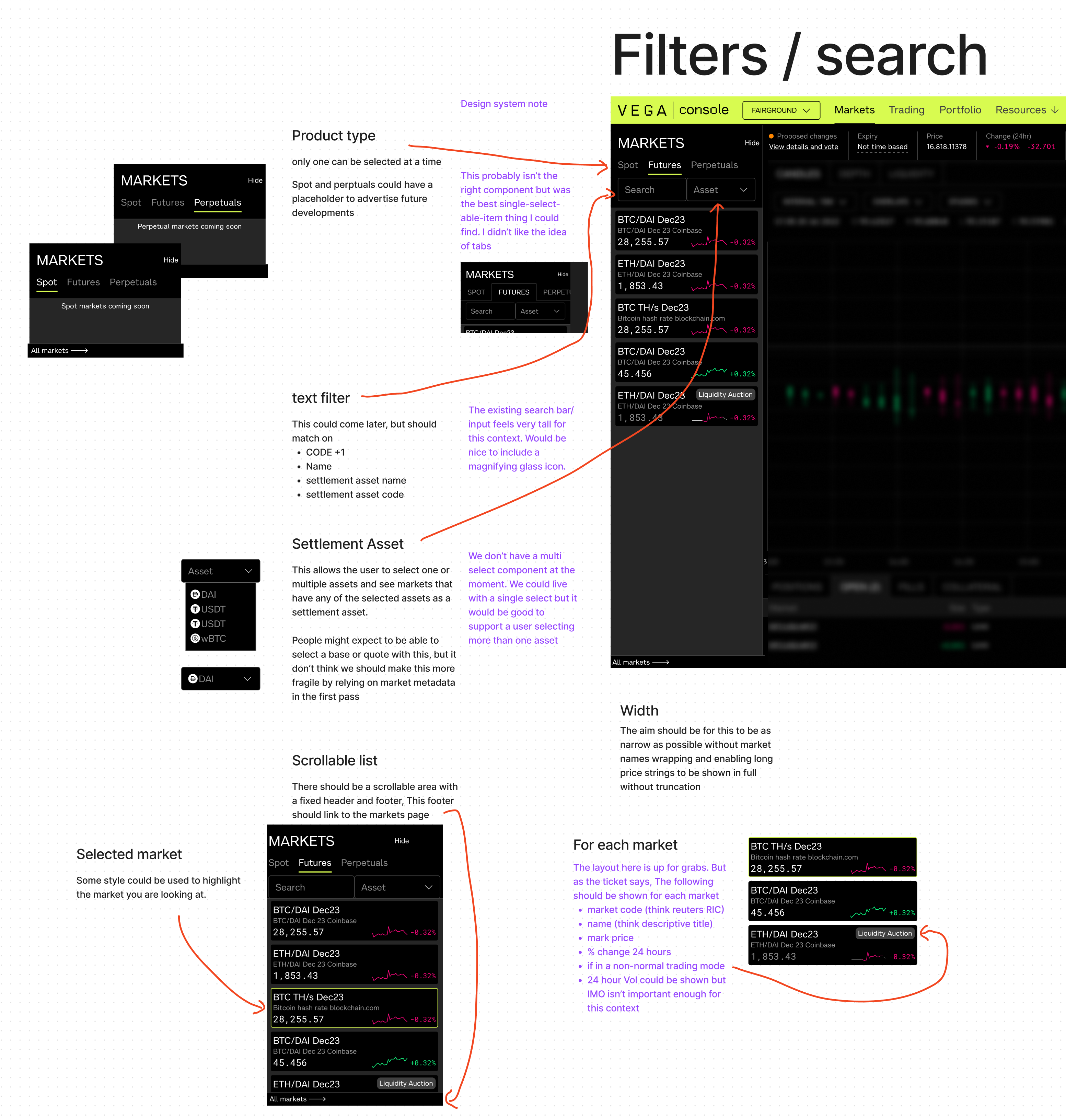 Replace Market switcher drop down with a markets side bar and remove the first use markets modal ...