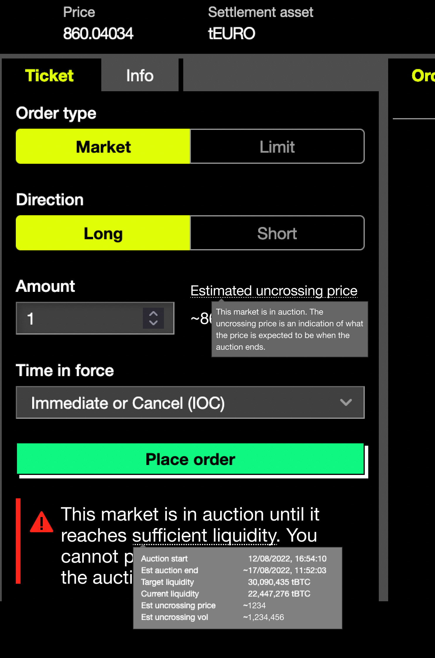 Deal ticket should not show a price for market orders when market is in ...