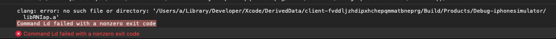 clang: error: no such file or directory: '/Users/user/Library/Developer/Xcode/DerivedData/client ...