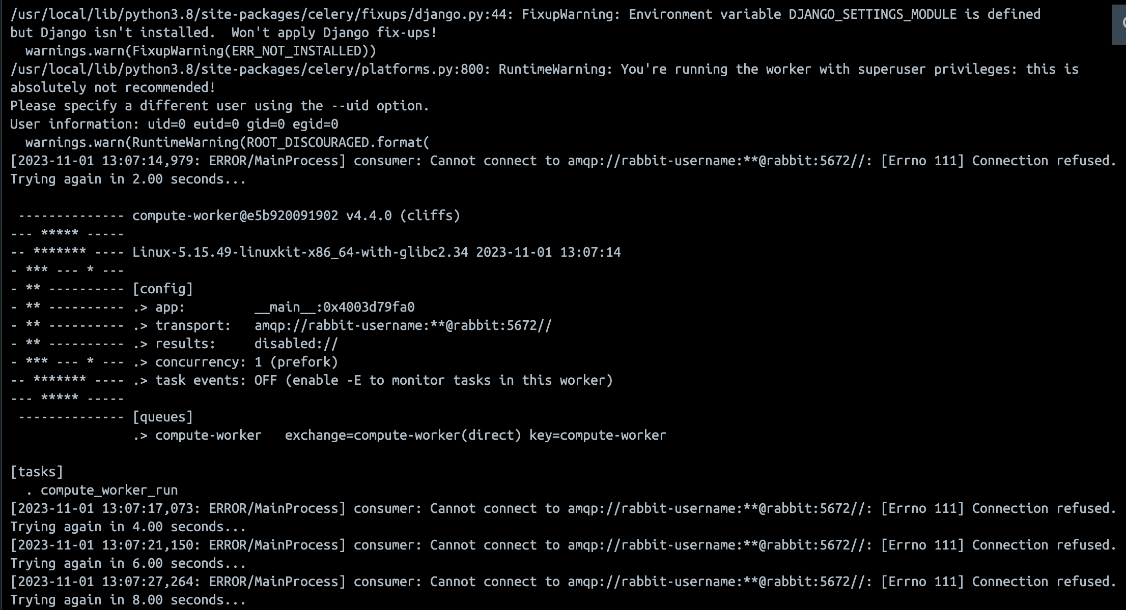 Rabbit connection refused · Issue #1211 · codalab/codabench · GitHub
