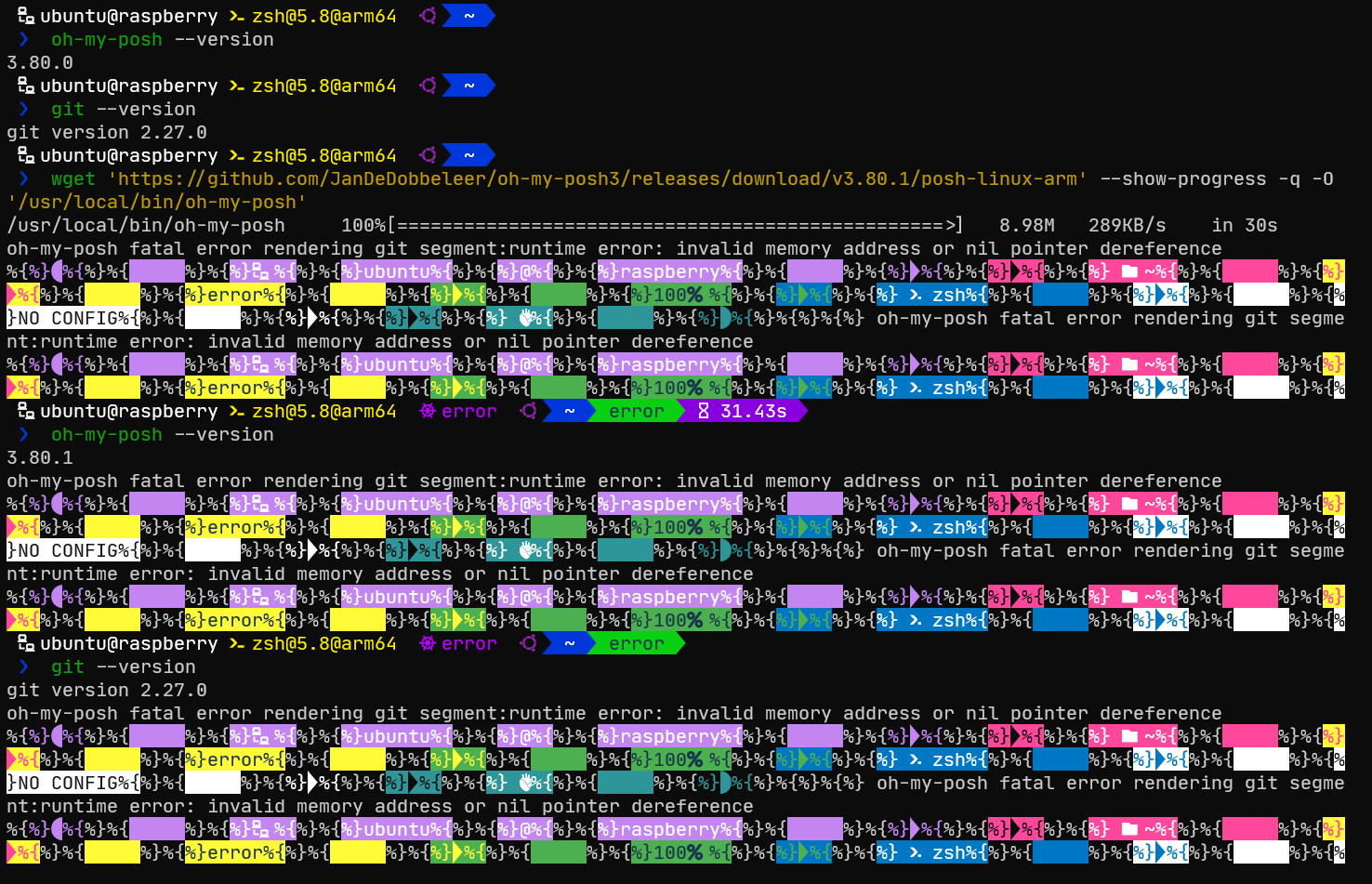Linux arm binary nil pointer · Issue #394 · JanDeDobbeleer/oh-my-posh · GitHub
