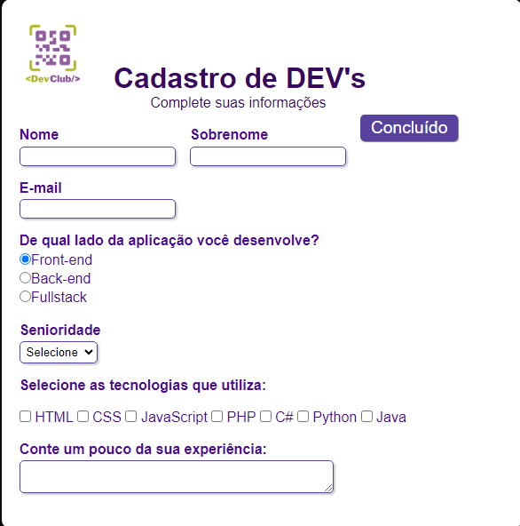 GitHub - Cassiacosta10/Formulario-DevClub