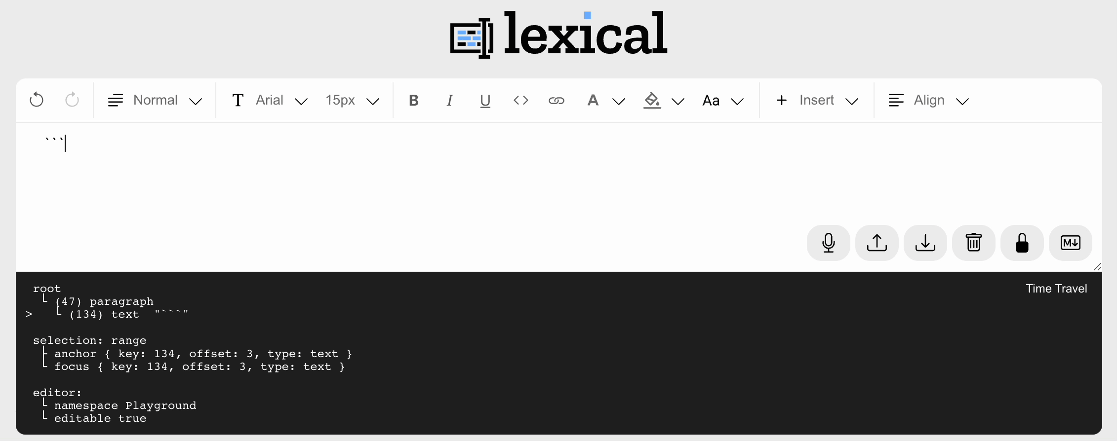 Bug: Can't go to next step when using code in markdown · Issue #3963 · facebook/lexical · GitHub