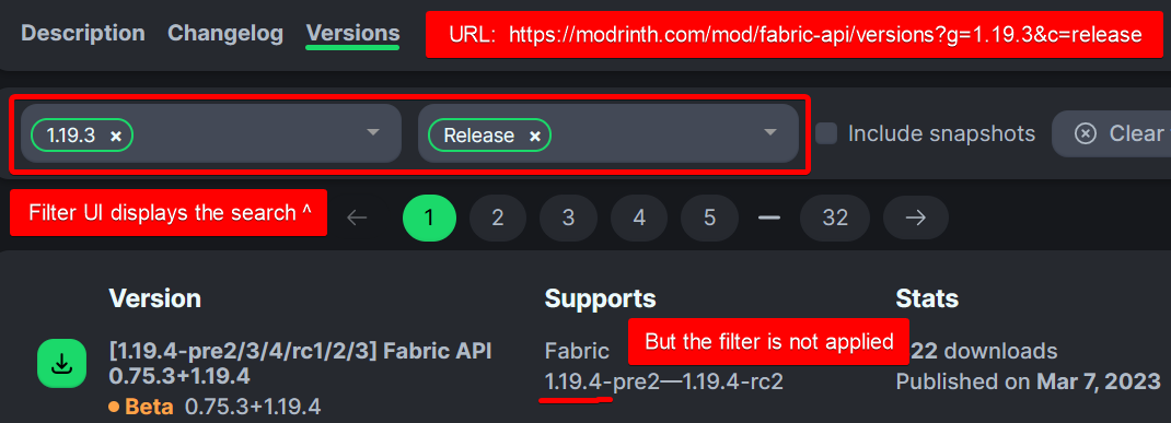 Project version filters in URL do not apply · Issue #1637 · modrinth/code · GitHub