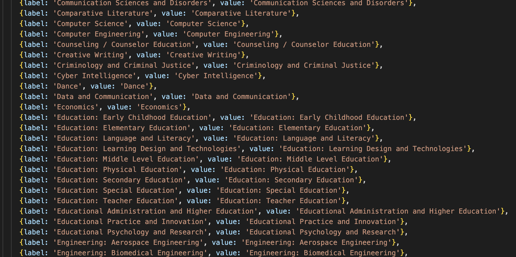 Add all USC majors to the dropdown list on the registration screen · Issue #60 · SCCapstone ...
