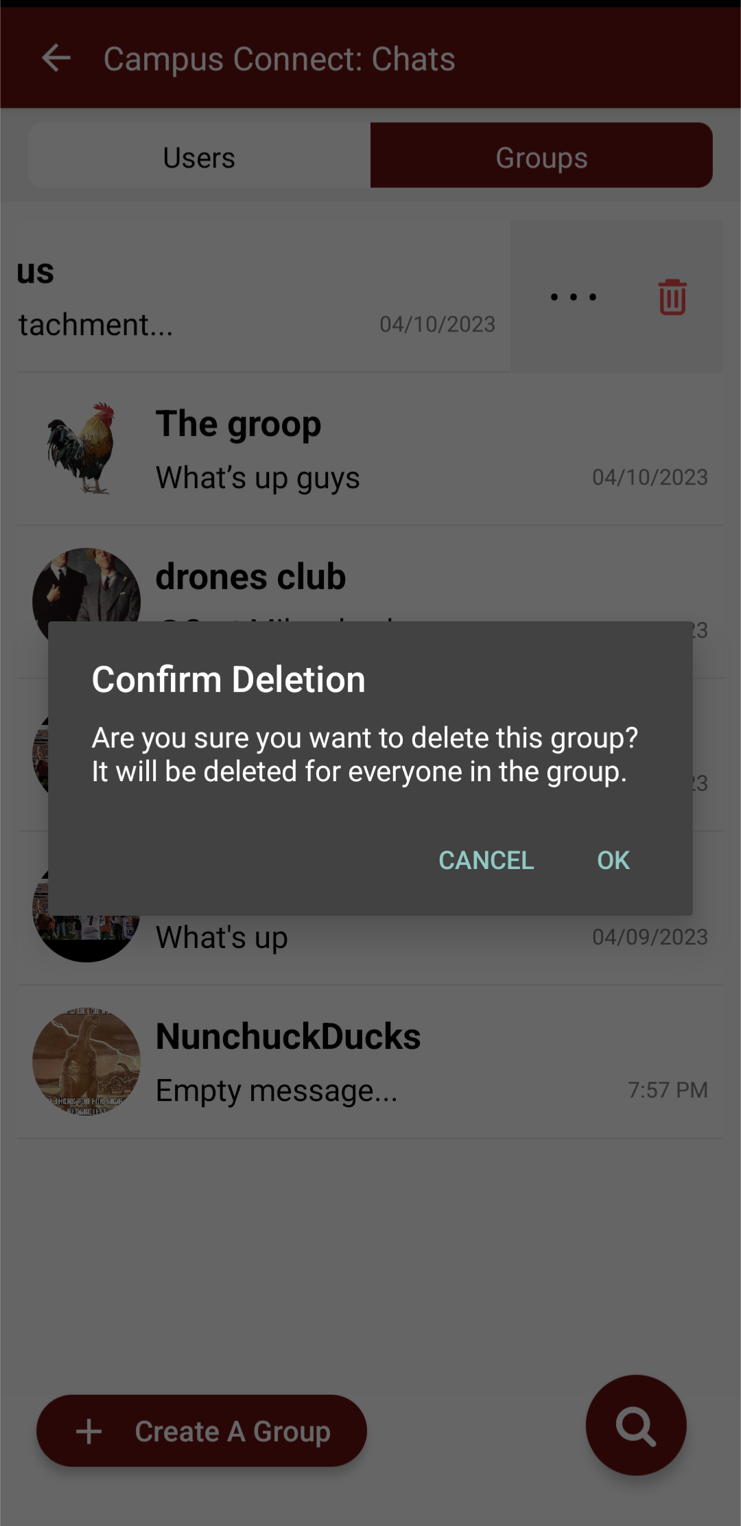 Delete a group · Issue #169 · SCCapstone/CampusConnect · GitHub