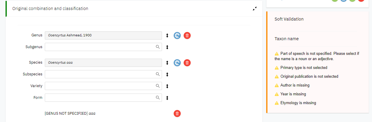 Task - new taxon name - confusing message on assignment of original genus · Issue #745 ...
