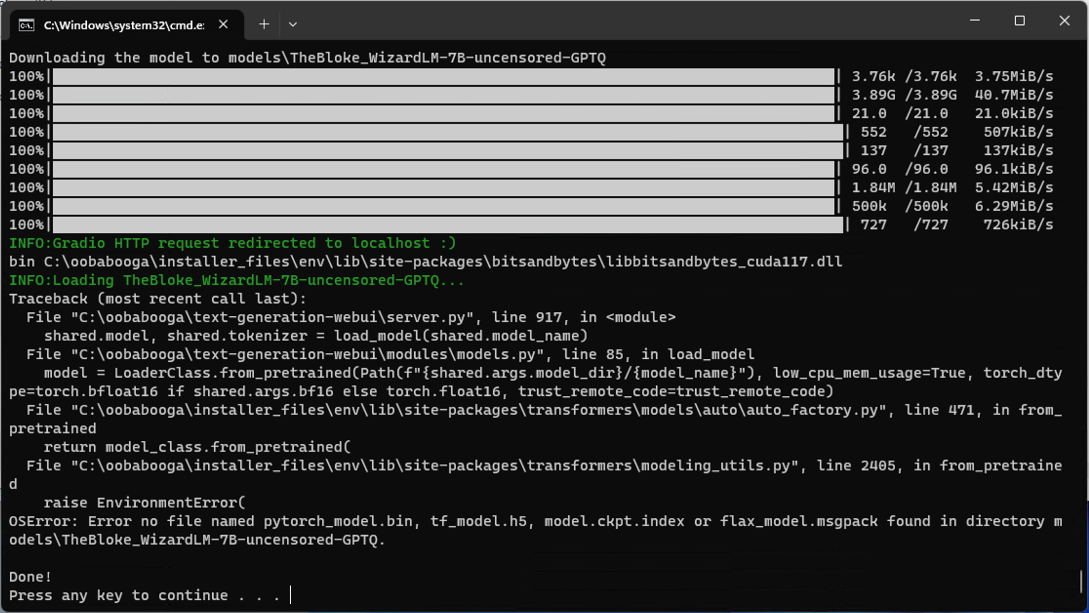 Oobabooga doesn't run on one-click install · Issue #1826 · oobabooga/text-generation-webui · GitHub