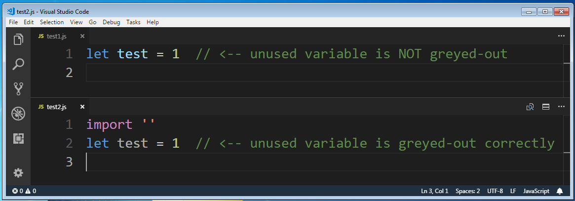 Bug Unused Variable Is Not Greyed Out If Import Statement Is Lacking