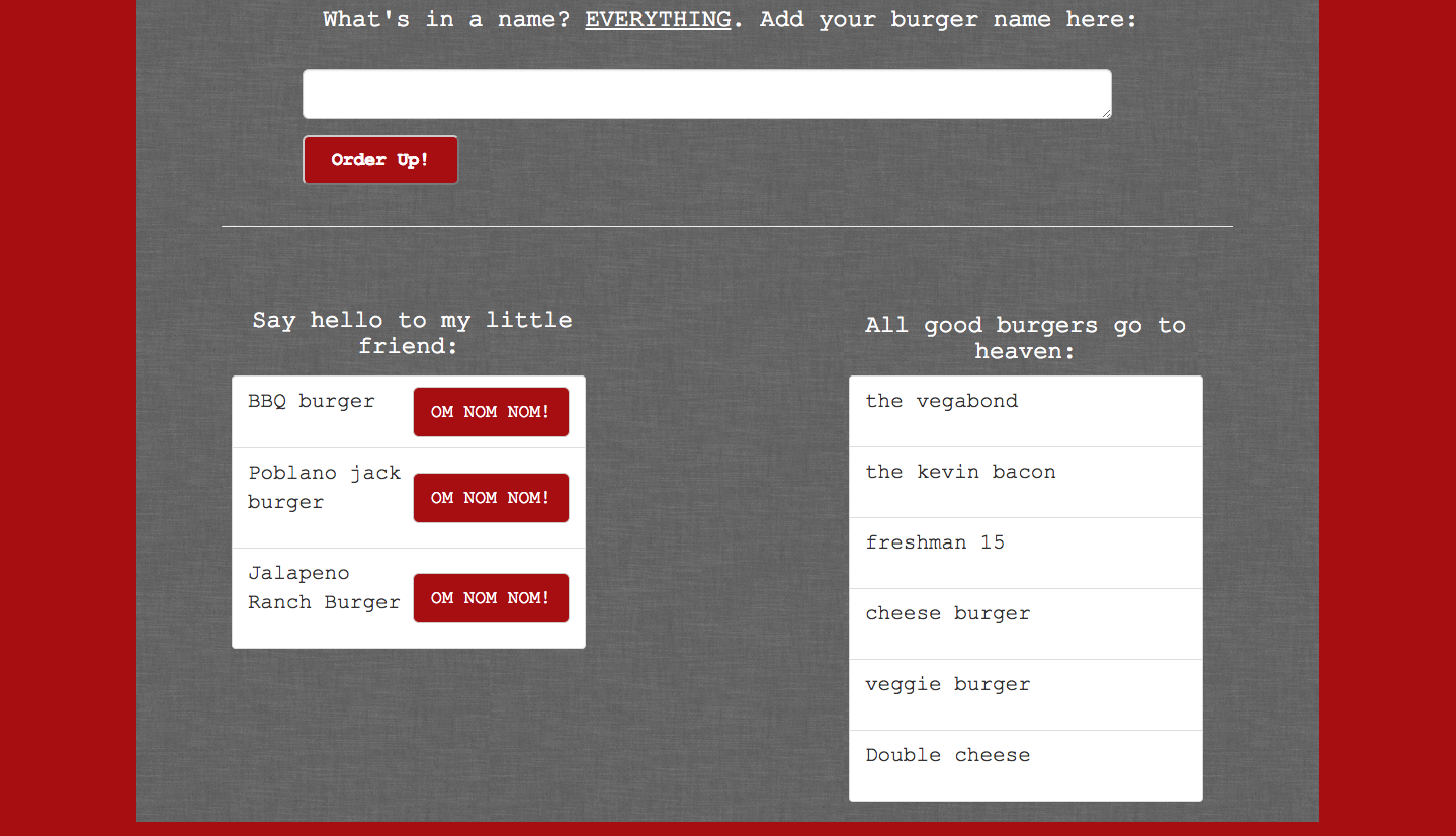 Github Lexluther2125burger Logger In This Assignment Ill Create A Burger Logger With Mysql