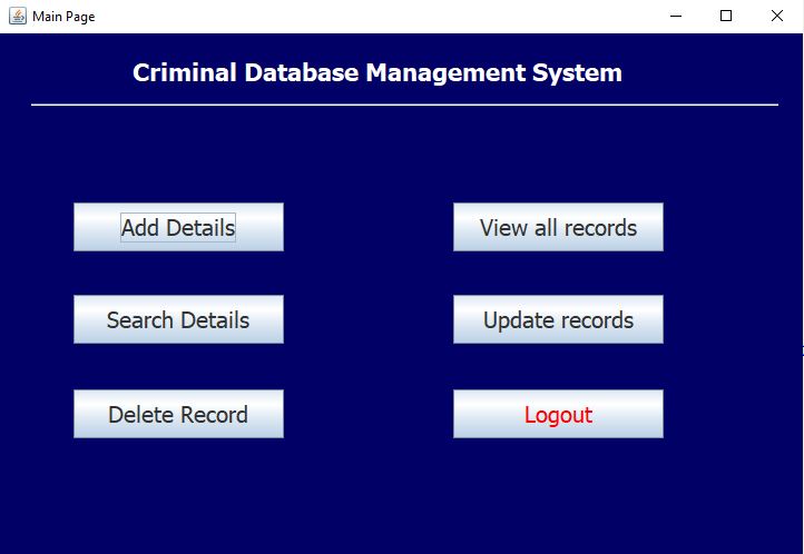 GitHub - Mahaveermandloi/Criminal-Database-Management-System: The ...