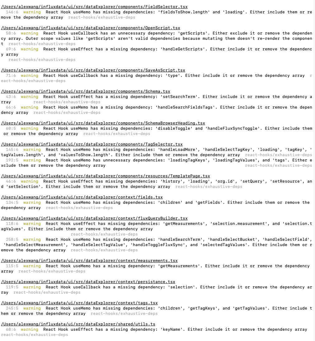 eslint warnings relating to useEffect hook dependencies in dataExplorer ...