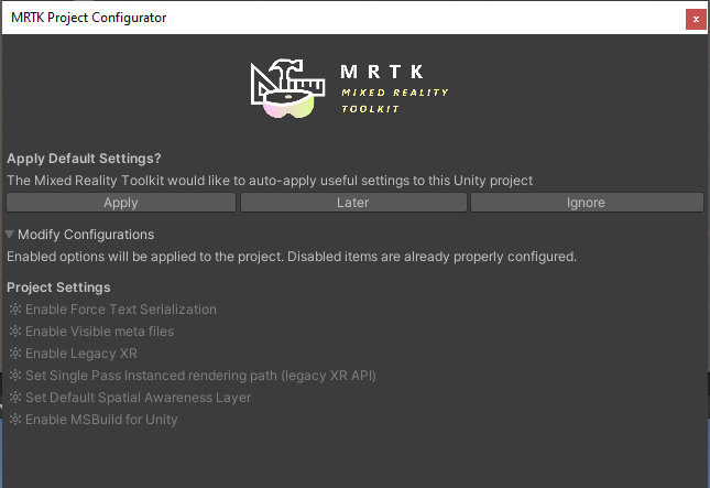 Configurator dialog prompts every time the project opens, even after applying settings · Issue ...